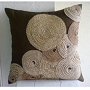 The HomeCentric Throw Pillow Covers, Brown Decorative Zippered Throw Pillow Covers 16x16 inch (40x40 cm), Silk Throw Pillow Covers, Circles & Dots, Jute, Contemporary Cushion Cover  - Adorned by Jute