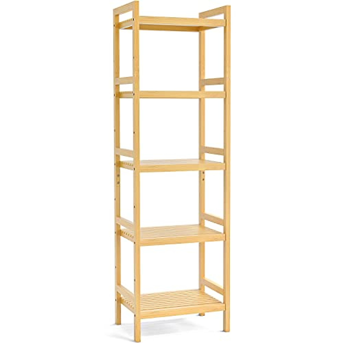 Homykic Bamboo Bookshelf, 5-Tier Narrow 55.9” Adjustable Book Shelf Bookcase Bathroom Shelves Freestanding Storage Stand for Living Room, Bedroom, Kitchen, Rust Resistance, Easy Assembly, Natural
