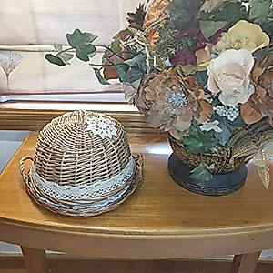 Coralpearl Rattan Wicker Woven Food Dome Lid Cover and Table Serving Tray Storage Plate Platter with Handles for Picnic Party Bread Cake Pizza Dry Fruit Dessert Indoor Outdoor (Brown)