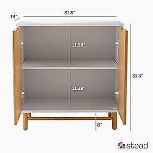 Stead Fluted Sideboard Storage Cabinet - Mid Century Modern Accent Cabinet with Doors - Great in Living Rooms, Bedrooms, and Entryways (White and Oak)
