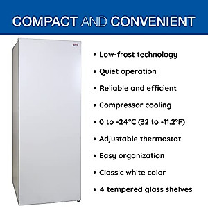 Koolatron KTUF196 Compact Garage-Ready Upright Freezer with 7.0 Cubic Feet Capacity, Space-Saving Slim Design for Home, Apartment, Condo, Cabin, Basement-White, Standard