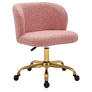 BELLEZE Modern Upholstered Boucle Desk Chair with Swivel Wheels and Adjustable Height, Decorative Rolling Office or Vanity, Stylish Comfy - Aston (Gold - Pink)