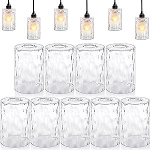 Retisee 9 Pcs Clear Seeded Glass Shade Cylinder Bubble Glass Lamp Shade for Light Fixture Replacement Globe 5.9 Inch High 3.9 Inch Diameter 1.65 Inch Fitter Cover for Chandelier Pendant (Hammered)