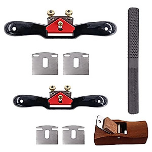 Swpeet 8Pcs 9" 10" Adjustable Spokeshave with Replacement Blades and 4-Way Rasp File with Portable Woodworking Planes Wood Working Hand Tool Kit, Metal Blade Wood Working Hand Tool for Wood Craft