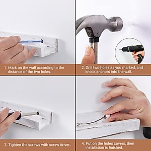 CRCHOM Picture Ledge Shelf 36" Wood Photo Shelves for Wall Mounted Long Floating Shelves with Lip Set of 3 Display Ledge Book Shelf for for Home Decor,Rustic White