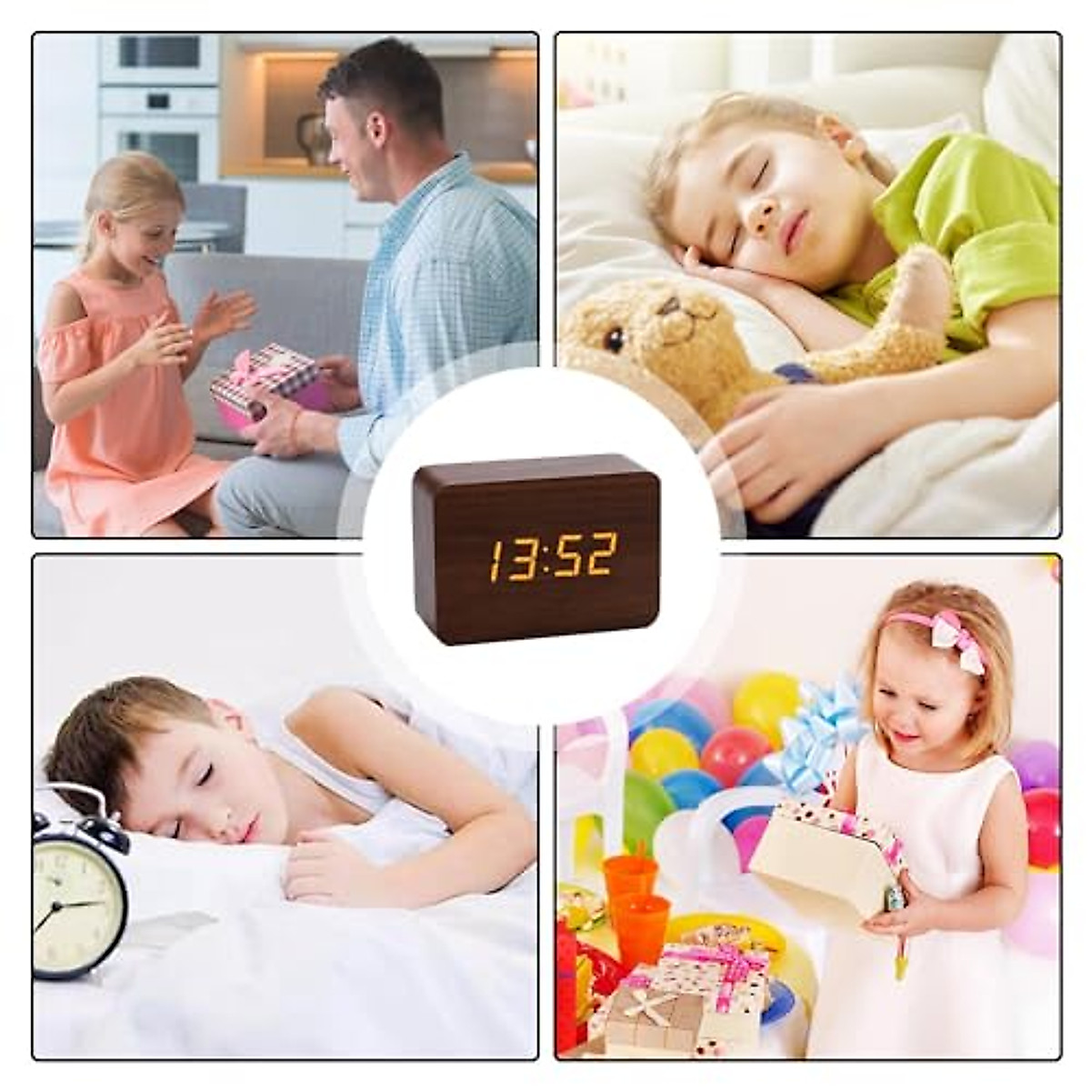 Electric Bedside Alarm Clock, Wooden Loud Alarm Clock, Desk Alarm Clock with 2 to 3 Alarm Setting, Large Display Wooden Led Alarm Clock, Voice Control Smart Led Digital Clock for Bedside Bedroom Desk