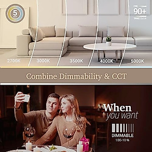 NUWATT 4 Pack, 5/6 Inch Retrofit LED Square Recessed Lighting, 5CCT 2700K/3000K/3500K/4000K/5000K Selectable, 1100 Lumens 14W, Dimmable 5/6" Square Downlight, 6in Square Can Light, Wet Rated, ETL, T24