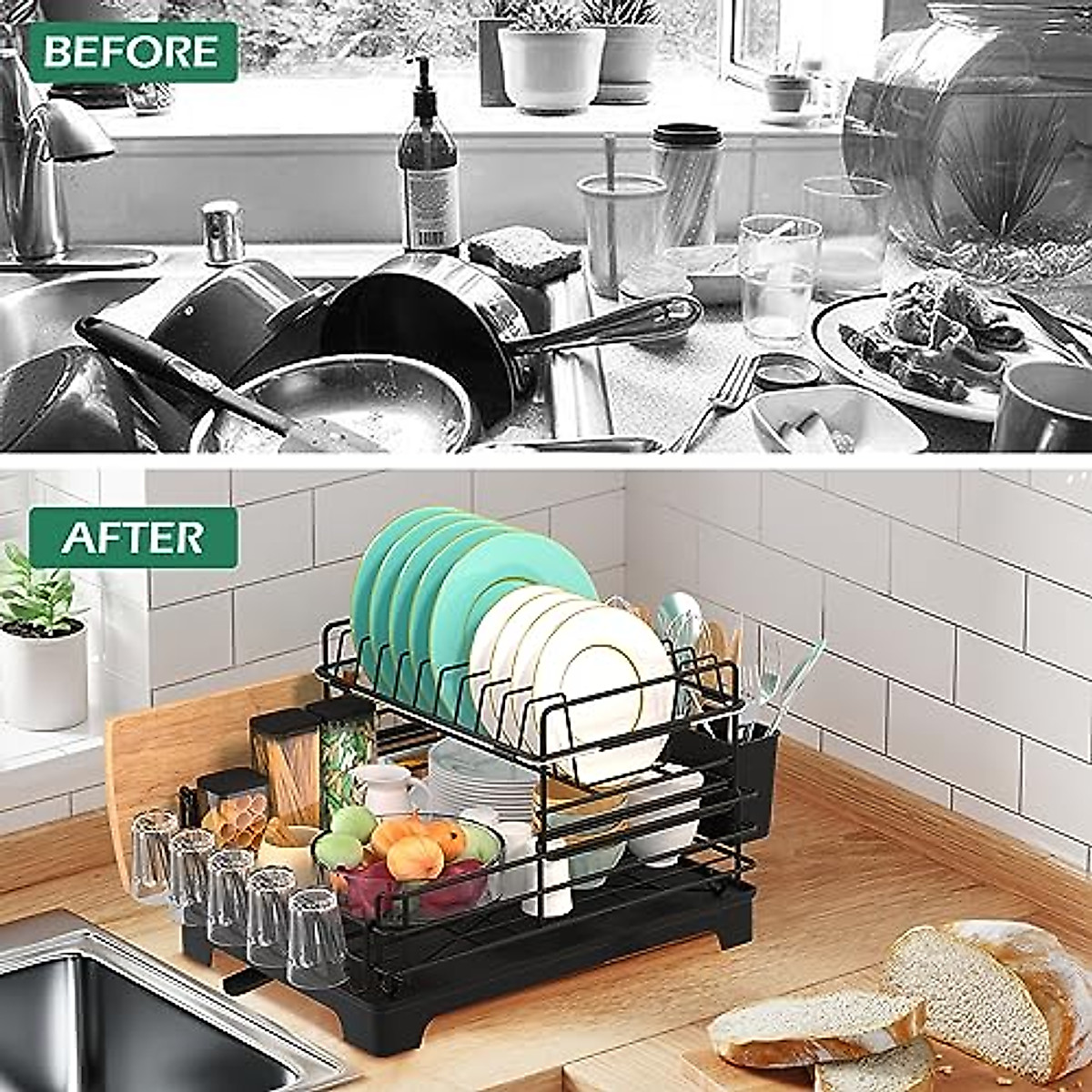 Zhithink Dish Drying Rack, Multifunctional Dish Rack, Kitchen Dish Drying Rack Dish Racks for Kitchen Counter Drying Rack for Kitchen Sink Drying Rack Kitchen, 2-Tier Pull Out Dish Drying Rack