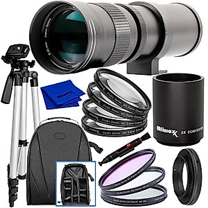 Ultimaxx 420-800mm (w/Converter 840-1600mm) f/8.3-16 Manual Telephoto Zoom T-Mount Lens Kit for Canon EOS Rebel T3, T3i, T4i, T5, T5i, T6, T7 T6i, T6s, T7i, T8i, SL1, SL2, EOS 60D, 70D, 77D, 80D, 90D