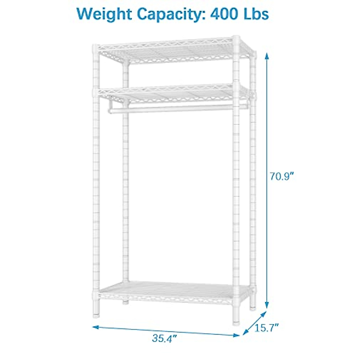 VIPEK V1S i1 Heavy Duty Garment Rack 3-Tier Wire Clothes Rack for Hanging Clothes Freestanding Closet Organizer with Hanging Rod Space Saving Wardrobe Storage Clothing Rack, White