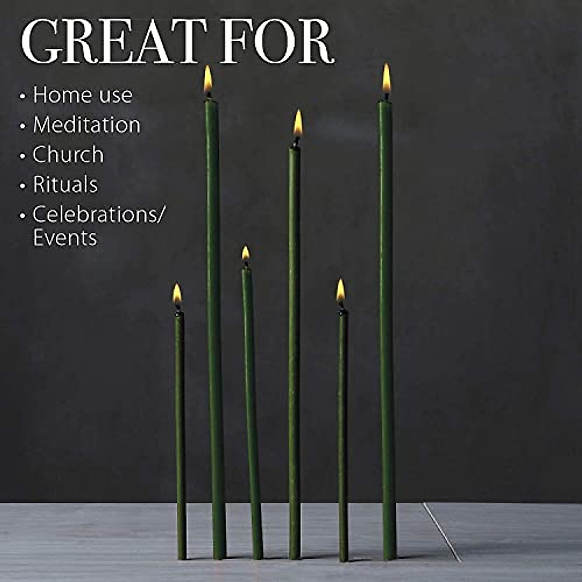 Danilovo Pure Beeswax Candles - No-Drip, Smoke-Less, Tall, Thin Taper Candles – Decorative Candles for Church Prayer, Decor or Birthday Candles – Honey Scented Candles – 7.3”x0.24” (Green, 50pcs)