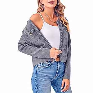 Esobo Womens Knit Cardigan Sweaters Open Front Long Sleeve Cropped Trendy Jacket Outerwear(Grey,Large)