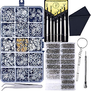 Upgrade Version Eyeglass Repair Kit,1500 Pcs More Complete Glasses Screws Kit and Nose Pads with 6 Pcs Screwdrivers and 3 Pcs Tools for Glasses, Eyeglasses and Sunglasses Repair