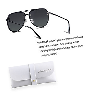 ANDWOOD Oversized Aviator Sunglasses for Women Men Big Large Rimless Metal Frame with Spring Hinges Sun glasses Polarized Black Shades