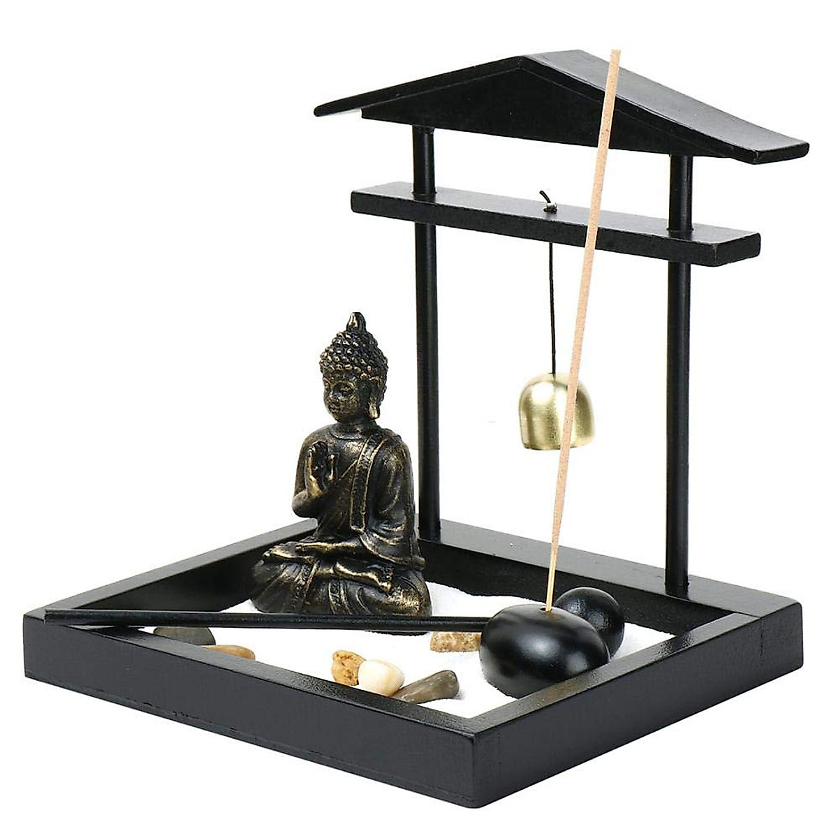 Buddha Incense Sticker Burner Holder with Bell, Bell Beater - Zen Statue Ornament for Desk Home Décor (1：15x14x13cm)