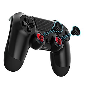 eXtremeRate ThumbsGear Interchangeable Ergonomic Thumbstick for PS5 Controller, for PS4 All Model Controller - 3 Height Domed and Concave Grips Adjustable Joystick - Chrome Red & Black