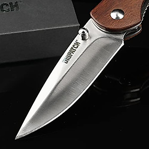 Dispatch Folding Pocket Knife, Pocket Clip and Liner Lock, with Wooden Handle and 3Cr13 Sanding Blade for Outdoor, Tactical, Survival, and EDC