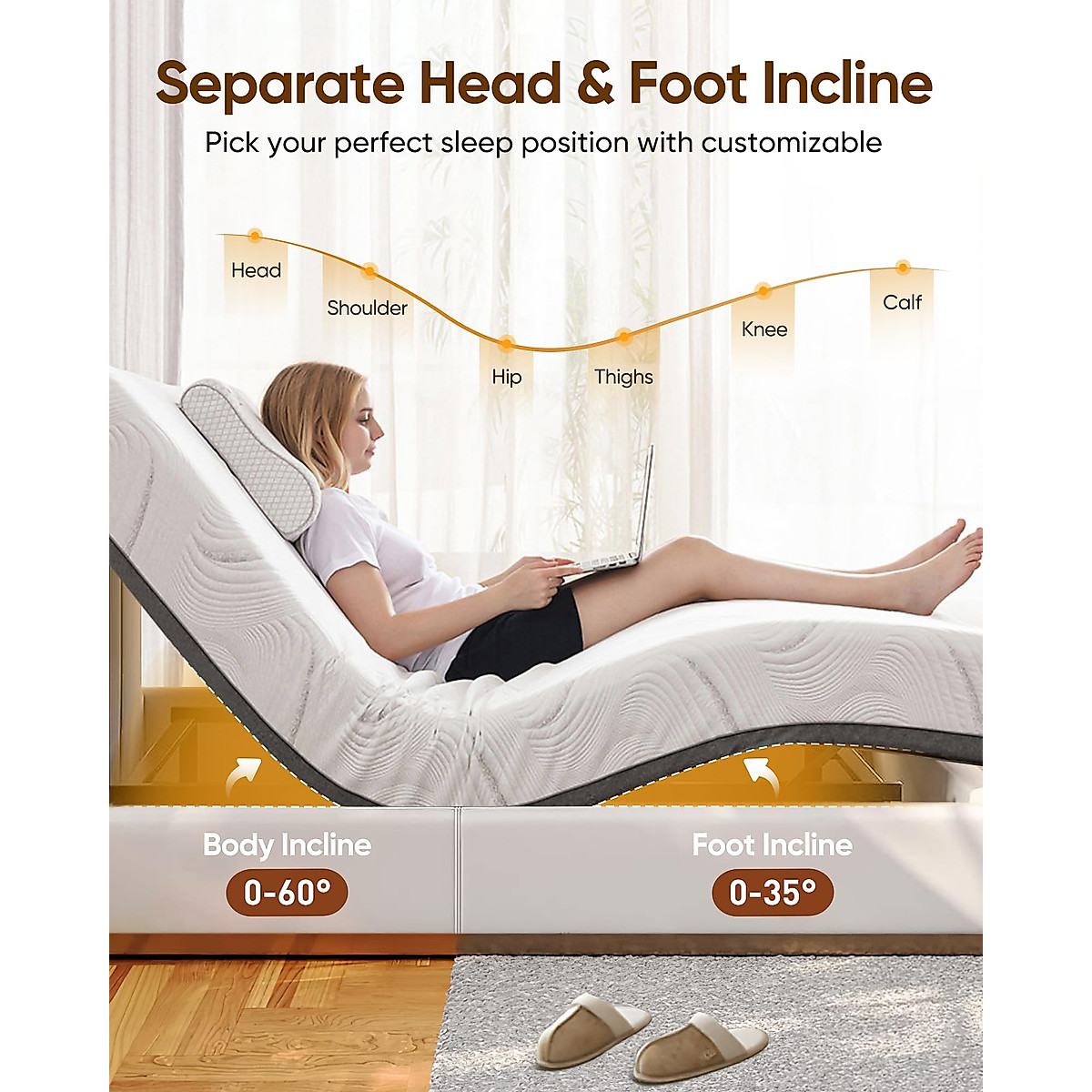 Furgle Adjustable Bed Frame Split King with Massage, Adjustable Bed Base for Health Lifestyle, Anti-Snore, Zero Gravity Base, with 3-Speed Massage, Child Lock