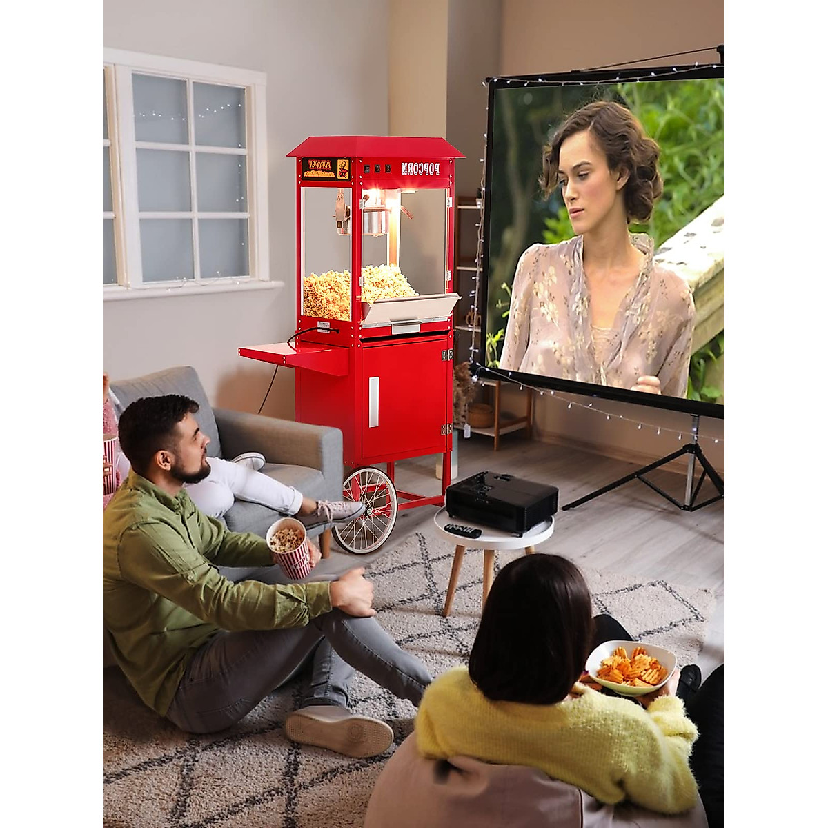 RIEDHOFF Commercial Popcorn Machine with Cart, [ 8 Oz Kettle ] [ 3 Mins ]Professional Popcorn Maker Machine Makes Up to 60 Cups, [With Lockers] [10PCS Popcorn Bucket ] for Home Movie Theater Style