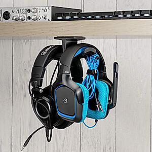 BRAINWAVZ UltraT Large Under Desk Headphone Stand Mount Holder, for Gaming, Music, Mobile Headsets Hanger, No Screws, Cable Hook (Black)