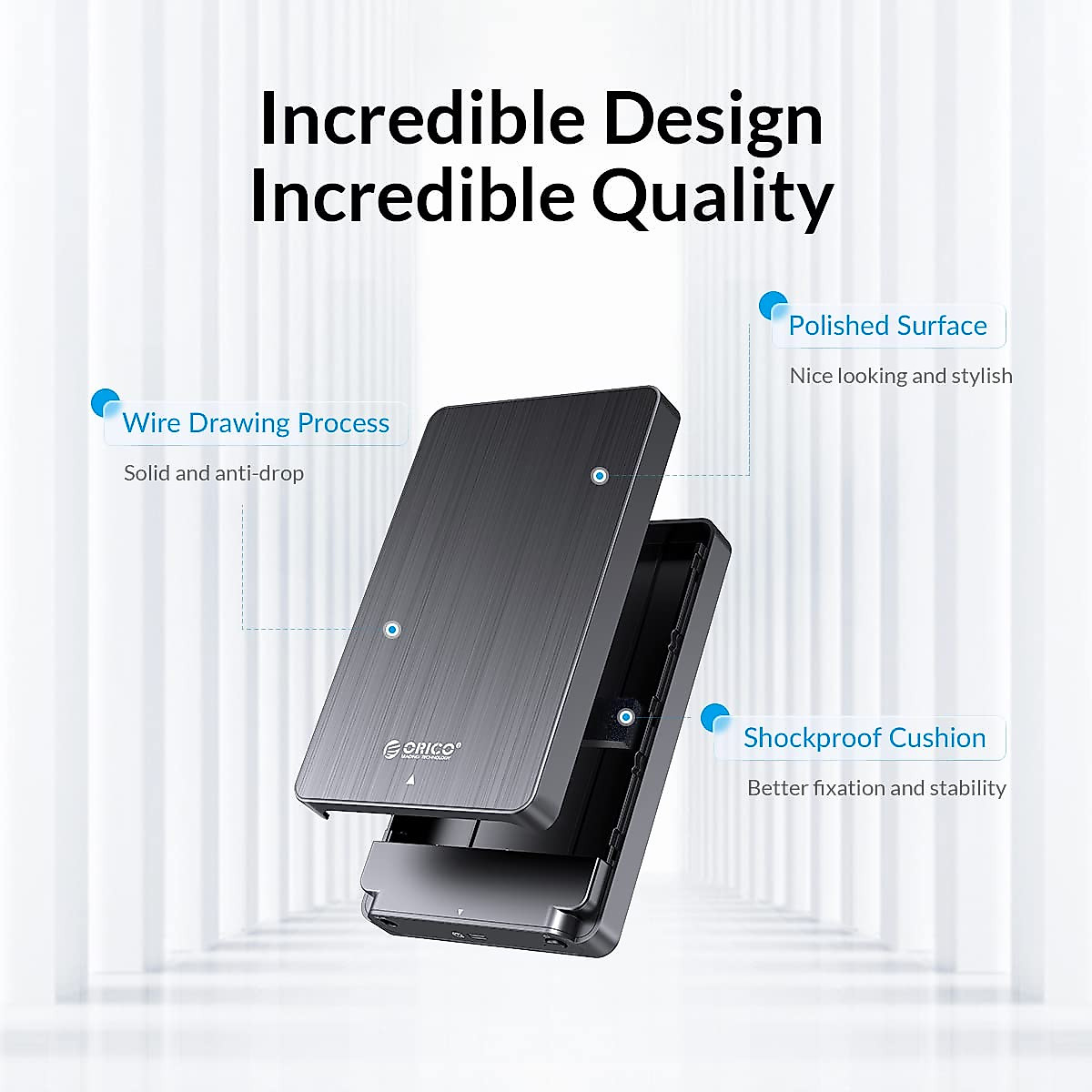 ORICO Hard Drive Enclosure 2.5'' Type C USB 3.1 Gen 1 to SATA 6Gbps External HDD Enclosure for SATA III SSD HDD 9.5/7mm External Hard Drive Case Compatible with PC, Laptop, TV, PS4, Xbox