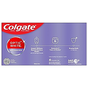 Colgate Optic White Advanced Teeth Whitening Toothpaste, 2% Hydrogen Peroxide Toothpaste, Sparkling White, 4.5 Oz, 2 Pack