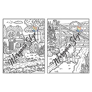 Farmhouse Coloring Book: Easy Countryside Designs with Cute Farm Animals, Beautiful Flowers and Relaxing Landscapes for Stress Relief and Relaxation