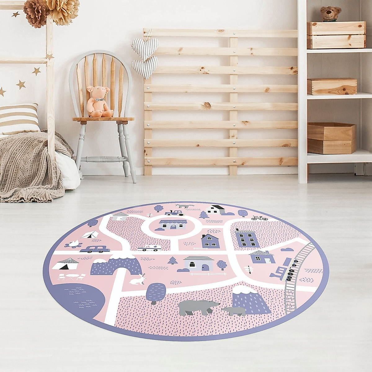 Blue Anchor Round Area Rug Spa Mat Runner, Non-Slip & Absorbent Accent Rug, Washable Chair Mat for Vanity Bathtub Shower Entryway Patio Porch 24" Diameter