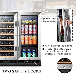 Lanbo Wine Cooler Refrigerator, 30 Inch 33 Bottle and 70 Can Under Counter Beverage Fridge with Stainless Steel Glass Door, Safety Lock and Digital Memory Touch Control