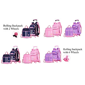 VIDOSCLA Bowknot Kids Girls Rolling Backpack Cute Carry-on Luggage with Wheels Trolly BookBag for School-6 Wheels