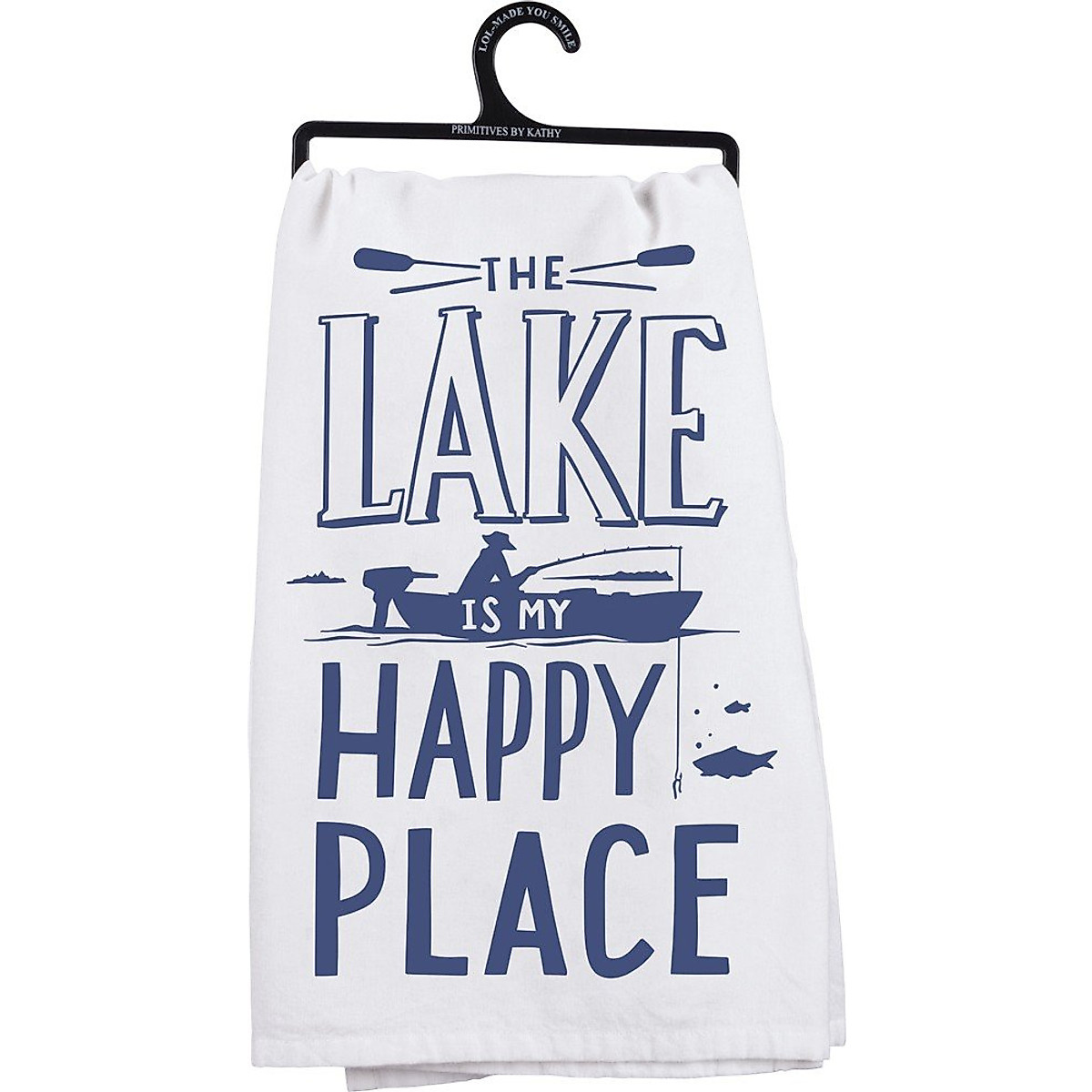 Primitives by Kathy 35518 LOL Dish Towel, 28-Inch Square, The Lake is My Happy Place