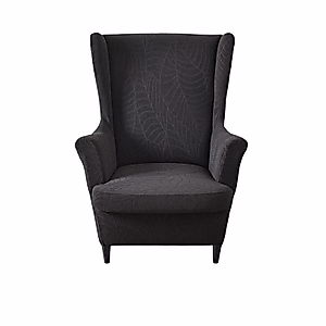 CRFATOP Jacquard Wingback Chair Slipcovers 2 Piece Stretch Leaf Wingback Chair Cover Polyester Fabric Wing Armchair Covers with Elastic Bottom for Living Room Bedroom Wingback Chair,A08