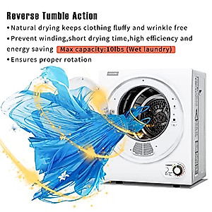 Euhomy 110V Compact Laundry Dryer, 1.5 cu.ft Front Load Stainless Steel Clothes Dryers with Stainless Steel Tub, Control Panel Downside Easy Control for 4 Automatic Drying Mode, White