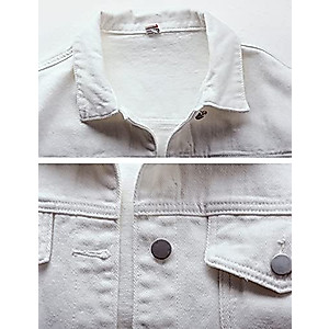 Locachy Women's Casual Denim Jacket Solid Color Basic Long Sleeve Jean Jacket Coat White XL