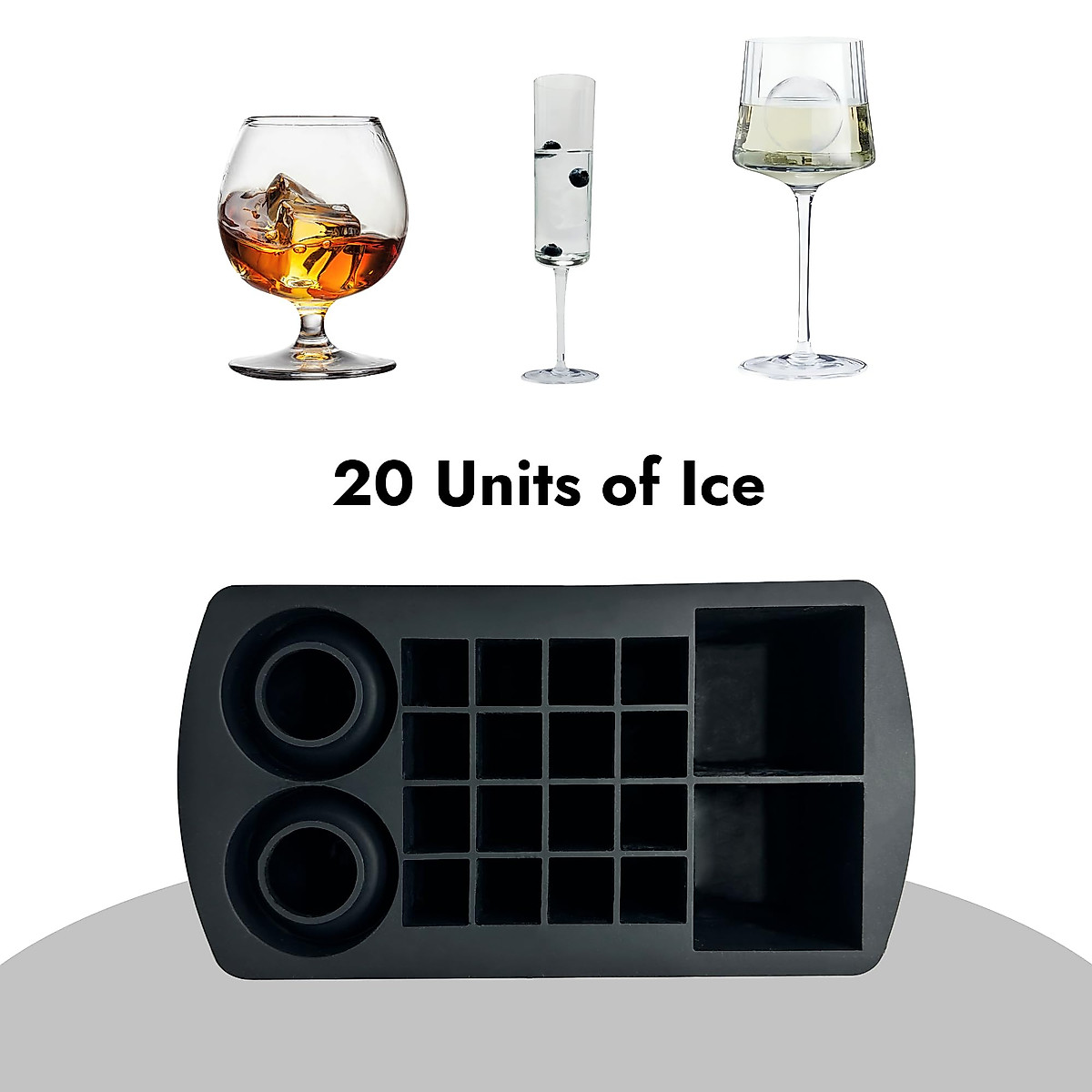 PAQUITAS HOME 3-in-1 Ice Tray: Sphere, Rectangle, and Square Shapes with Lid - Non-Toxic - BPA Free Silicone Mold for Perfect Cocktails and Soft Drinks - Black