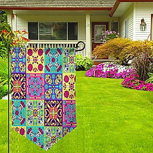 Mexican Talavera Tile Pattern Premium Garden Flags - Garden Decoration Flags/Yard Decoration Flags/Outdoor Garden Flags/Two Shapes Available
