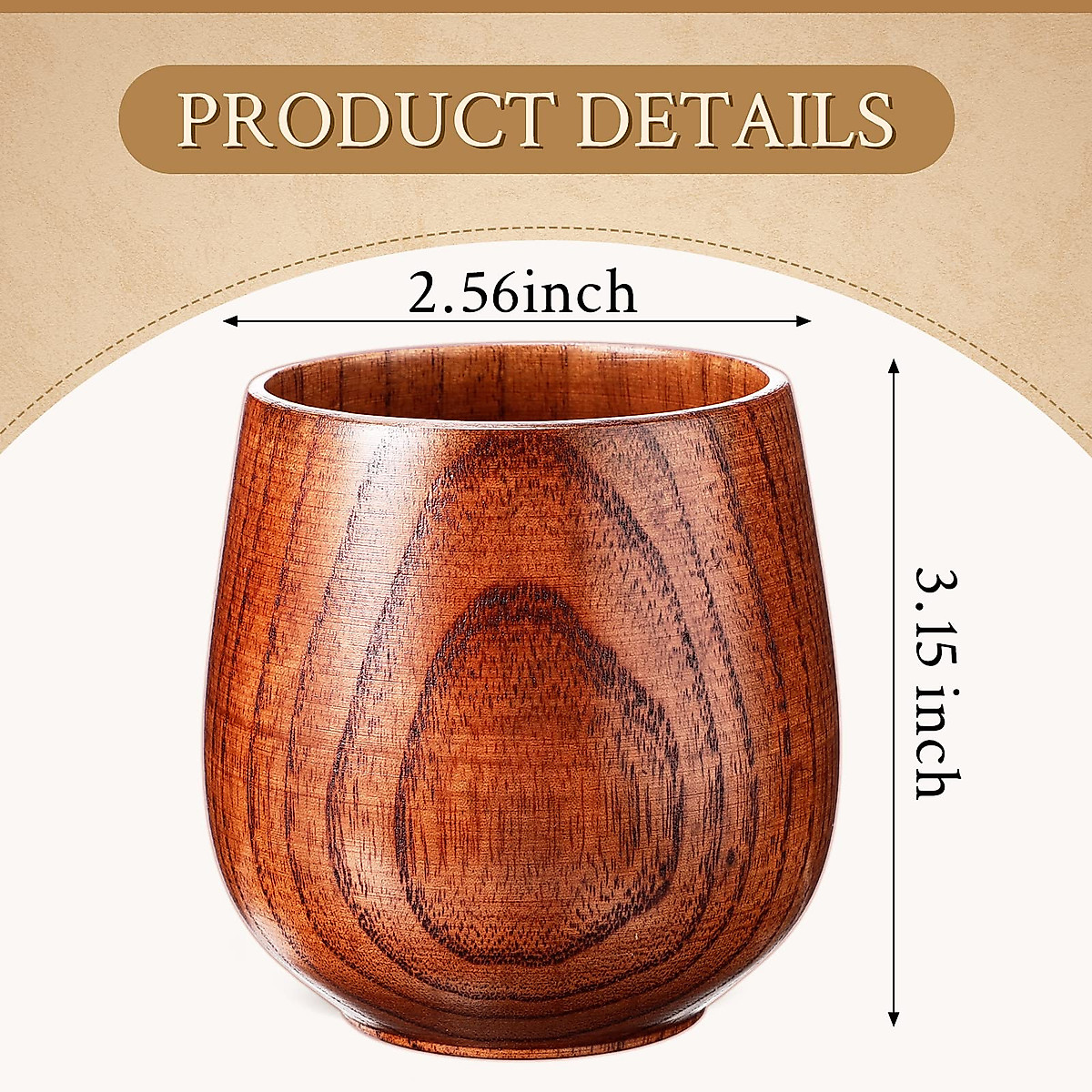 Gerrii 10 Pieces Wooden Tea Cup Wooden Coffee Mug Water Japanese Tea Cup Solid Wood Drinking Cup Teacup Glass for Wine, Beer, Milk, Hot Drinks, 6 oz