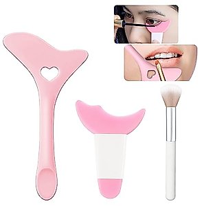 Idefair Eyeliner Stencils 2Pcs Reusable Silicone Eyeliner Eyeshadow Tool Applicators Guide Quick Eyeliner Stencils for Eyes Wing Multifunctional Mascara Shield Eye Makeup Lipstick Tool Brushes(Pink)