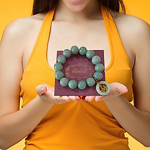 Heavens Tvcz Natural Green Jade Round 13.90 mm Gems Healing Energy Real Bracelets Bangle for Women Men Charms with Pendant Coin Lucky Money Powerful Thai