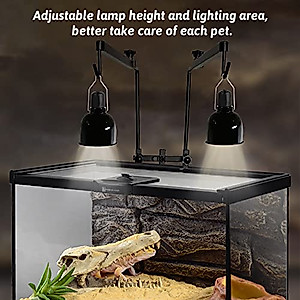 kathson 2 Hooks Reptile Dual Lamp Stand Adjustable 15 to 36.2" Reptile Basking Metal Lamp Holder Bracket Heat Light Hanger Holder Floor Light Support for Snake Lizard Turtle Amphibian