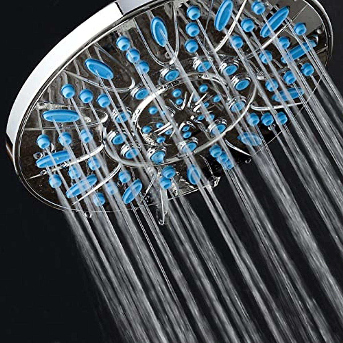 AquaDance 7-inch 6-Setting Rainfall Showerhead with Anti-Microbial Microban Protection from Mold, Mildew, and Bacteria - Clog-Free Wave Blue Jets, Chrome Finish