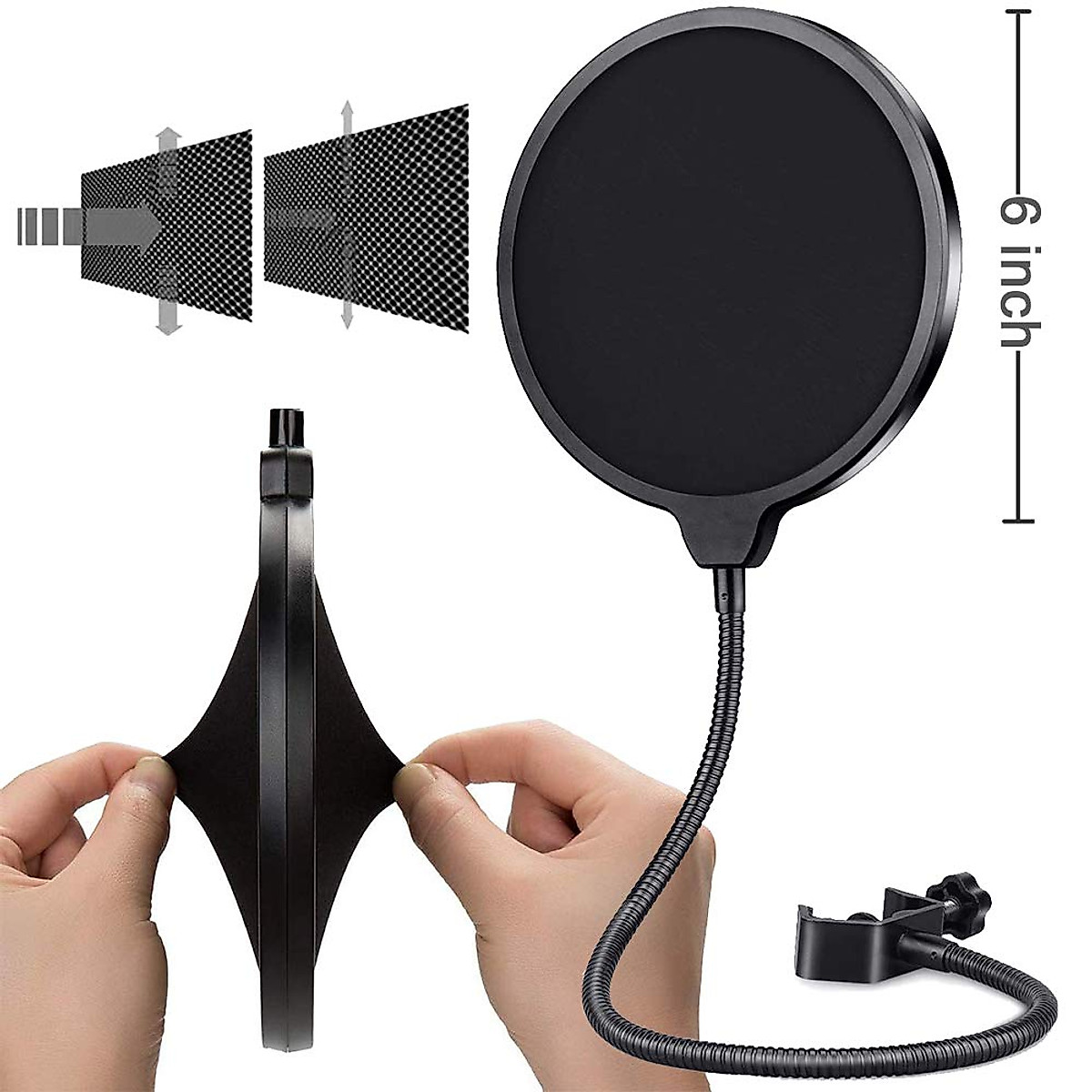 GLEAM Microphone Isolation Shield - Tripod Stand 2 ft 6" to 5 ft 10" Height Adjustable Stand Compatible w/Blue Yeti, AT2020, AKG, Rode Microphones