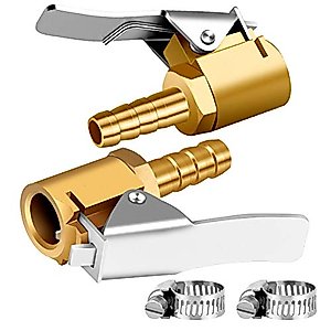 LUMITECO 1/4" Brass tire inflator Lock on air Chuck,Mini air Compressor Portable tire inflator tire Chuck Hose end with Barb Connector for Hose repair-2Pack