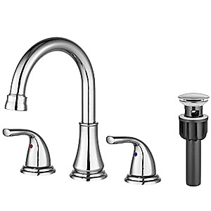 Cinwiny Widespread Bathroom Faucet for Sink 3 Hole 8 inch Deck Mounted Vanity Faucet 2 Handles Bathroom Sink Faucet with Pop up Drain,Polish Chrome,C-Handle