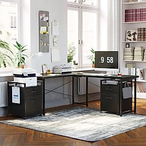 ODK File Cabinet with 2 Drawers, Mobile Office Cabinet with Lock on Wheels, Rolling Office Printer Stand Filing Cabinet for A4, Letter Sized Document with Iron Hook, Black
