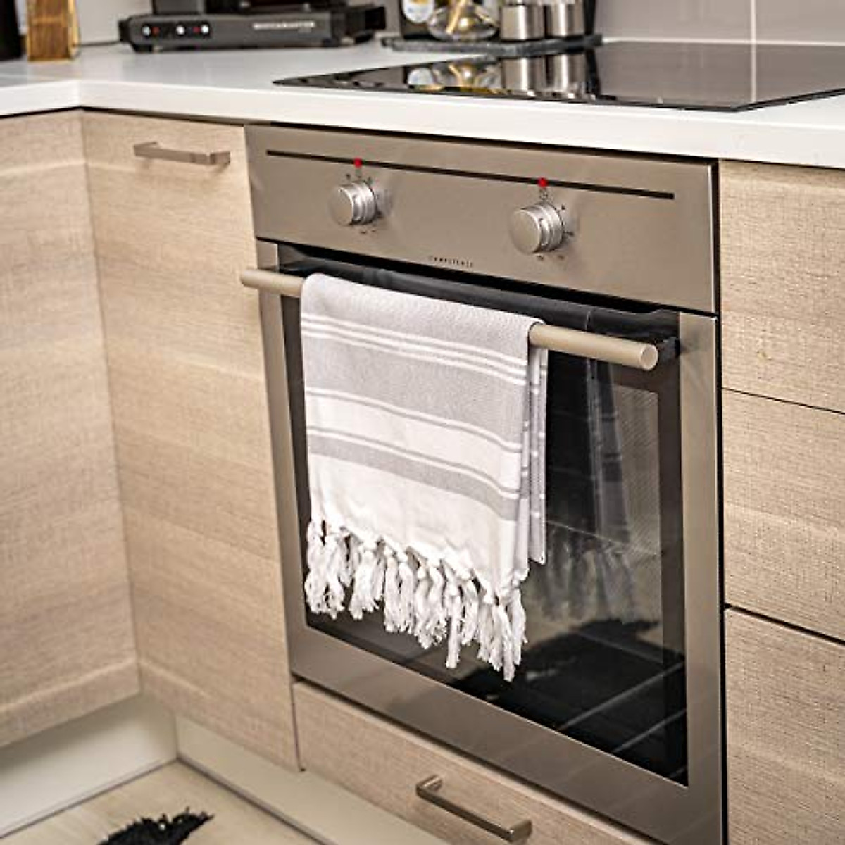 Oasis Living Turkish Style Hand Towel 100% Cotton | Set of 4 | Premium Towels for Kitchen, Bathroom, Gym, Face | Tea and Dishcloth (Grey)