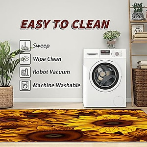 Yoozitrees Sunflower Rugs for Living Room - Sunflower Rug, 6x9 Rug, Yellow Flower Autumn Floral Area Rug, Fall Botanical Carpet, Washable & Non Slip & Soft Large Rugs, Sunflower Home Decor