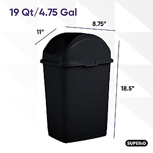Superio Swing Top Trash Can,Set of 3 Waste Bins for Home, Kitchen, Office, Bedroom, Bathroom, Ideal for Large or Small Spaces - White (Black-18 qt+10 qt+5 qt)
