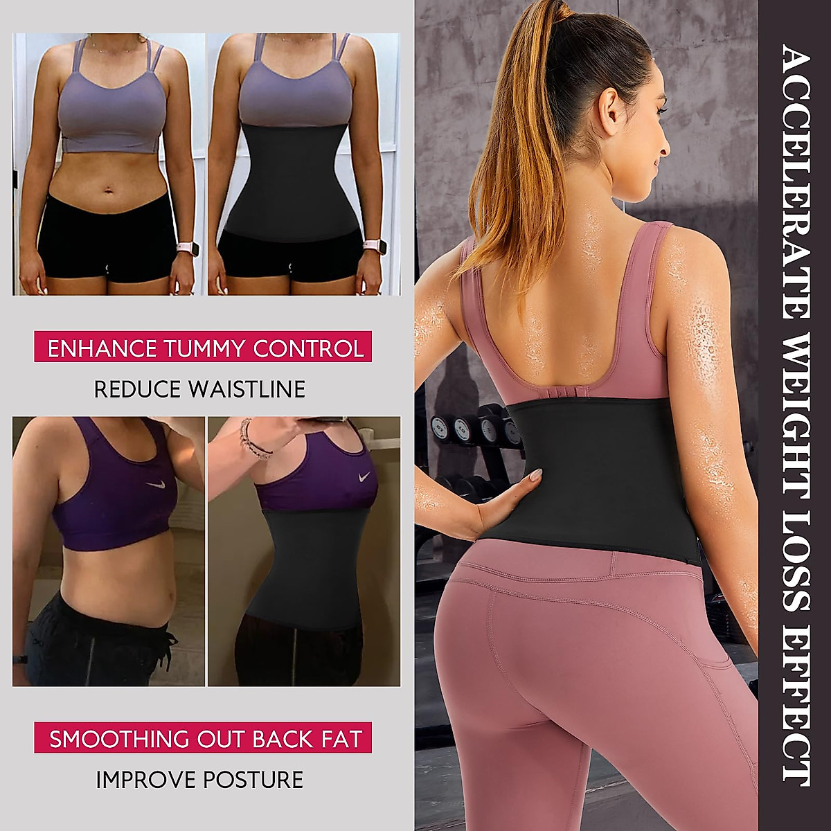 LODAY Waist Trimmer for Women Weight Loss,Tummy Trainer Sweat Workout Shaper,Neoprene-Free Slimming Sauna Wrap (Black, 2XL)