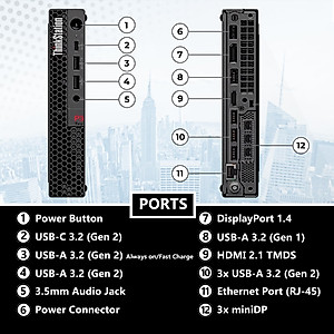 Lenovo ThinkStation P3 Tiny Intel i7-14700T, 16GB DDR5, 512GB NVMe, T400 4GB Graphics, WiFi 6 + BT, RJ-45, 3X miniDP, DP Port, HDMI (5 Monitor Max), Win 11 Pro, 3YR, Business Desktop